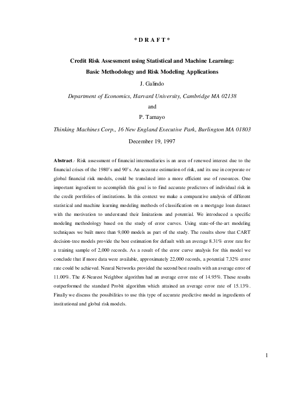 (PDF) Credit risk assessment using statistical and machine learning: basic methodology and risk ...