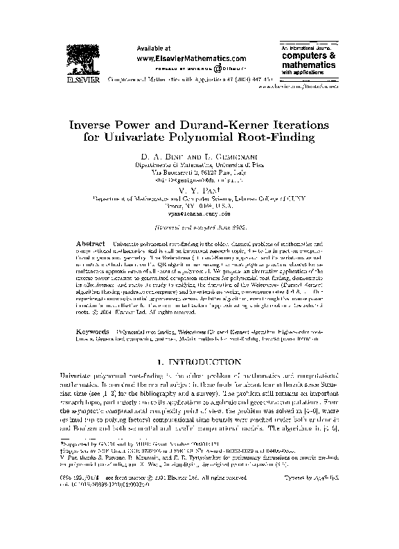(PDF) Inverse power and Durand-Kerner iterations for univariate polynomial root-finding