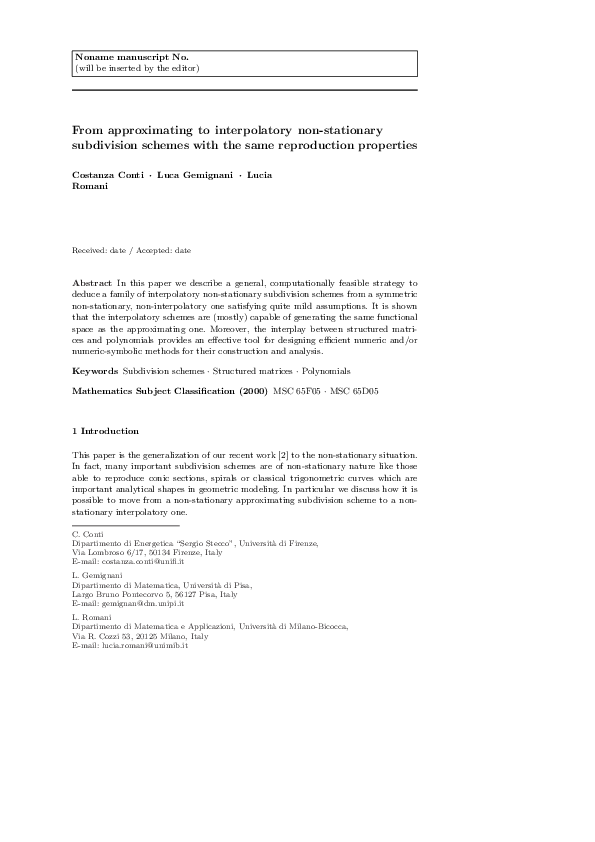 (PDF) From approximating to interpolatory non-stationary subdivision schemes with the same ...