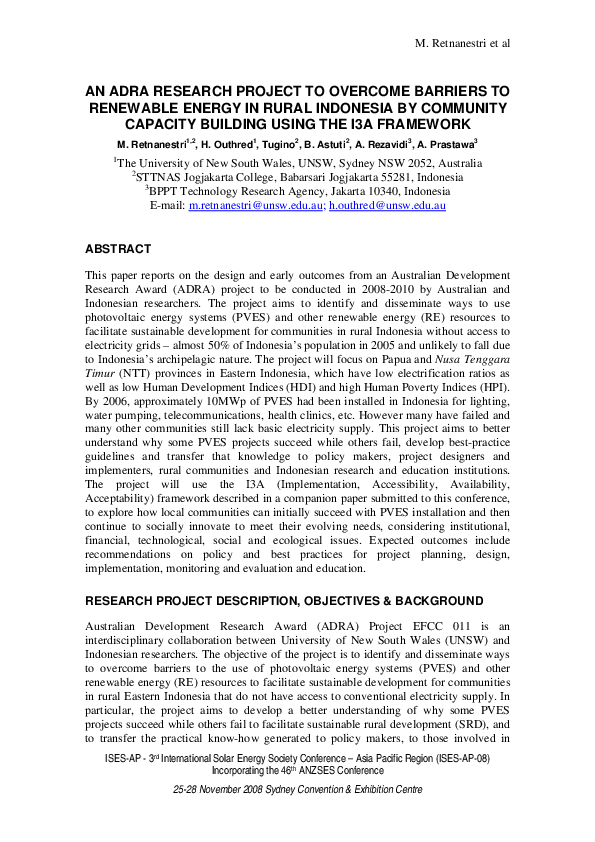 (PDF) An Adra Research Project to Overcome Barriers to Renewable Energy ...