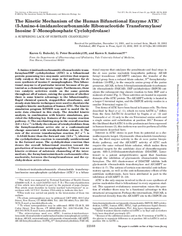 (PDF) The Kinetic Mechanism of the Human Bifunctional Enzyme ATIC (5 ...