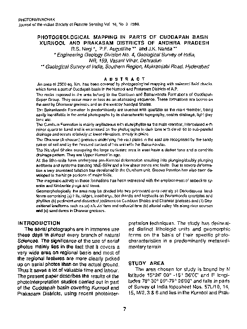 (PDF) Photogeological mapping in parts of Cuddapah basin Kurnool and ...