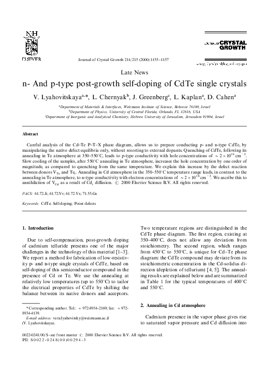 (PDF) n- And p-type post-growth self-doping of CdTe single crystals