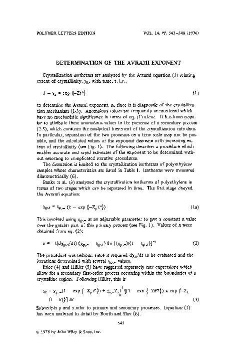 (PDF) Determination of the avrami exponent