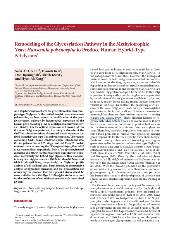 (PDF) Remodeling of the glycosylation pathway in the methylotrophic ...