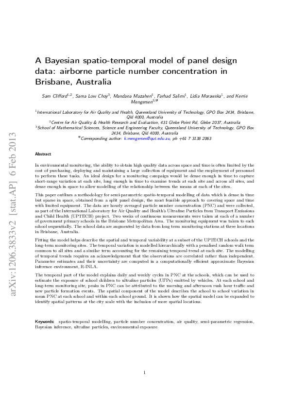Pdf A Bayesian Spatio Temporal Model Of Panel Design Data Airborne