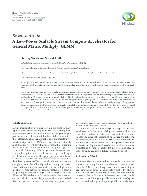 (PDF) A Low-Power Scalable Stream Compute Accelerator for General Matrix Multiply (GEMM