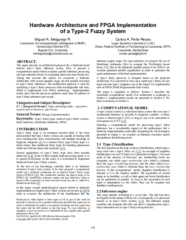 Pdf Hardware Architecture And Fpga Implementation Of A Type 2 Fuzzy