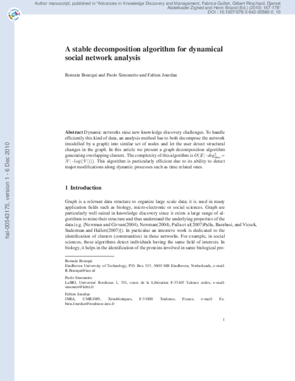 (PDF) A Stable Decomposition Algorithm for Dynamic Social Network Analysis