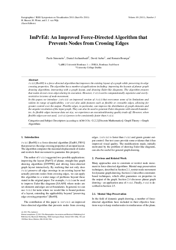 (PDF) ImPrEd: An Improved Force-Directed Algorithm that Prevents Nodes from Crossing Edges