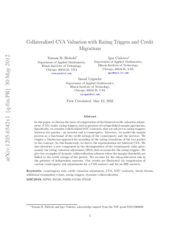 (PDF) Collateralized Cva Valuation With Rating Triggers and Credit ...
