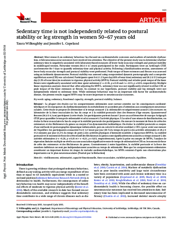 (PDF) Sedentary time is not independently related to postural stability ...