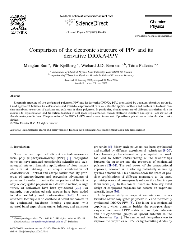 (PDF) Comparison of the electronic structure of PPV and its derivative ...