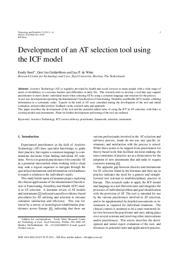 (PDF) Development of an at selection tool using the ICF model