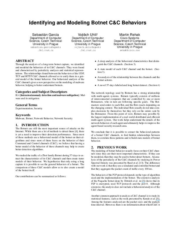 (PDF) Identifying and modeling botnet C&C behaviors
