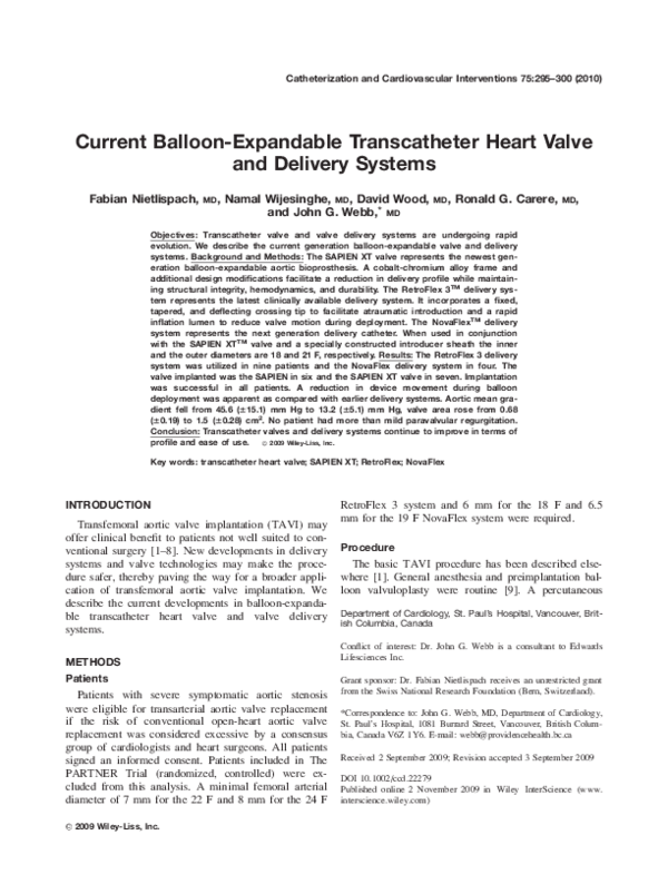 (PDF) Current balloon-expandable transcatheter heart valve and delivery ...
