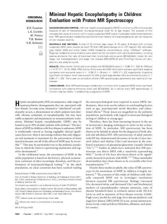 (PDF) Minimal Hepatic Encephalopathy in Children: Evaluation with ...