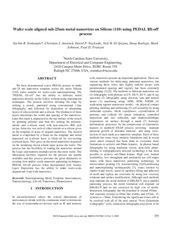 (PDF) Wafer scale aligned sub-25nm metal nanowires on Silicon (110 ...