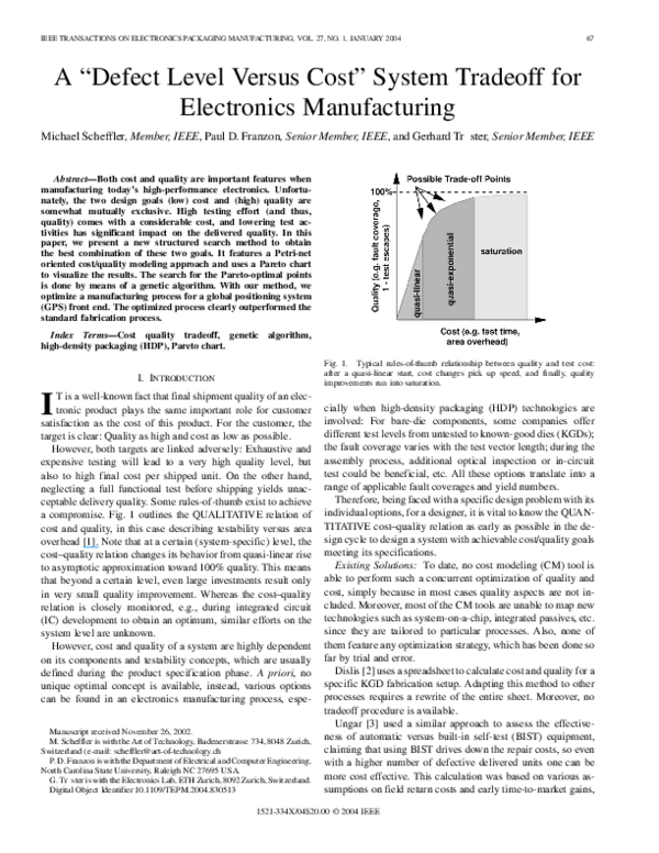 (PDF) A "defect level versus cost" system tradeoff for electronics ...