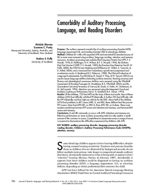 (PDF) Comorbidity of Auditory Processing, Language, and Reading Disorders
