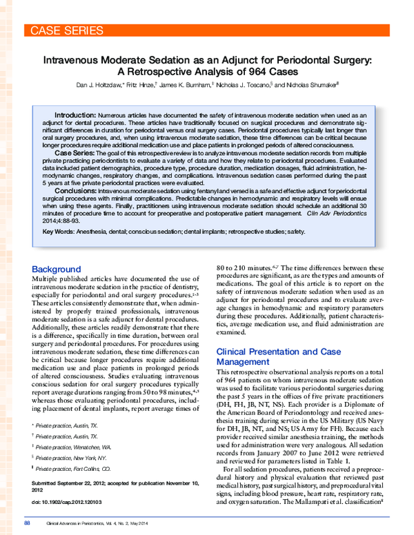 (PDF) Intravenous Moderate Sedation as an Adjunct for Periodontal ...