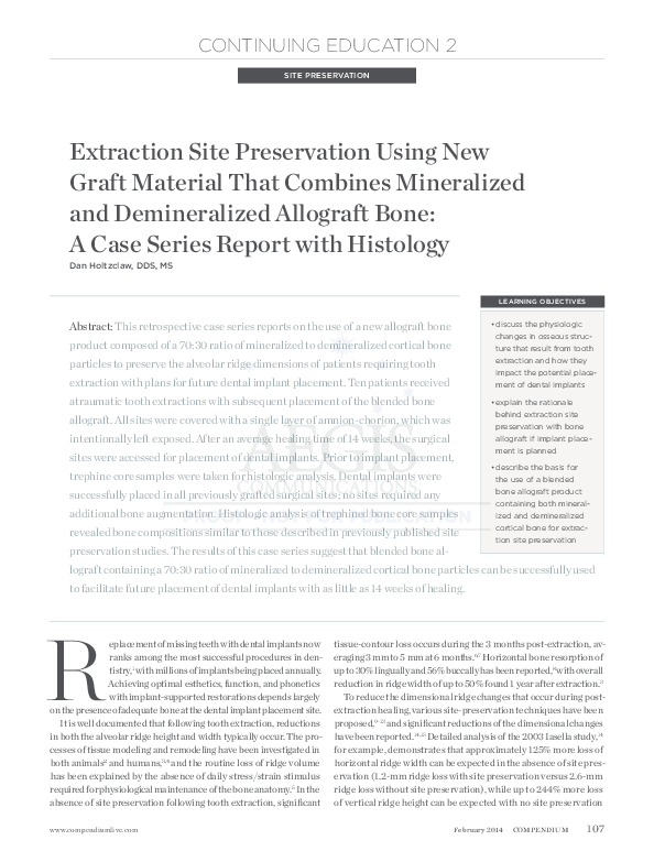 (PDF) Extraction site preservation using new graft material that ...