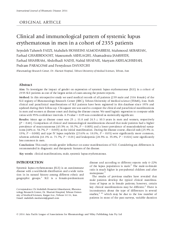 Pdf Systemic Lupus Erythematosus Sex Hormones In Male Patients G Keser