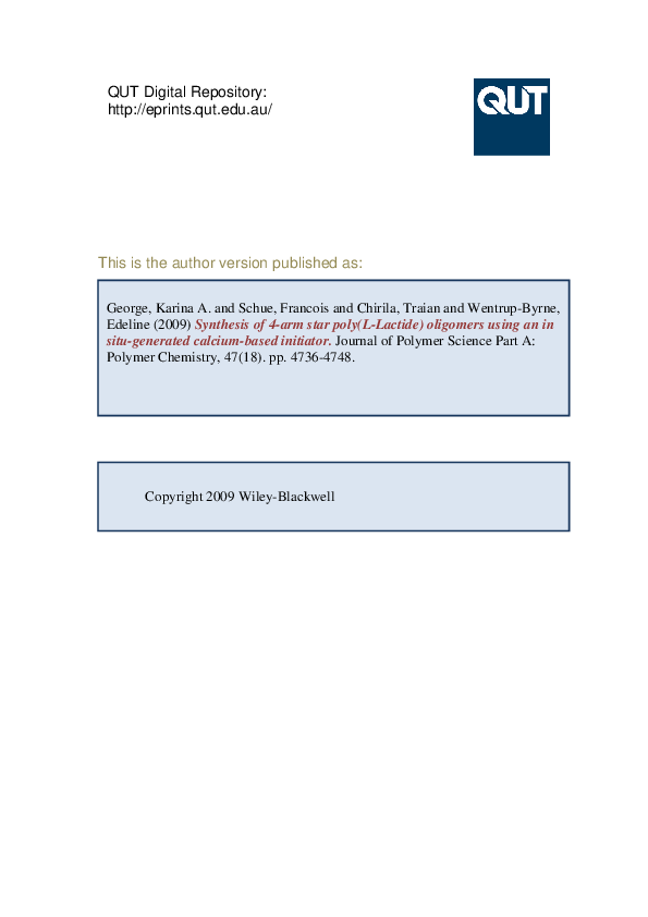 (PDF) Synthesis of four-arm star poly(L-lactide) oligomers using an in ...