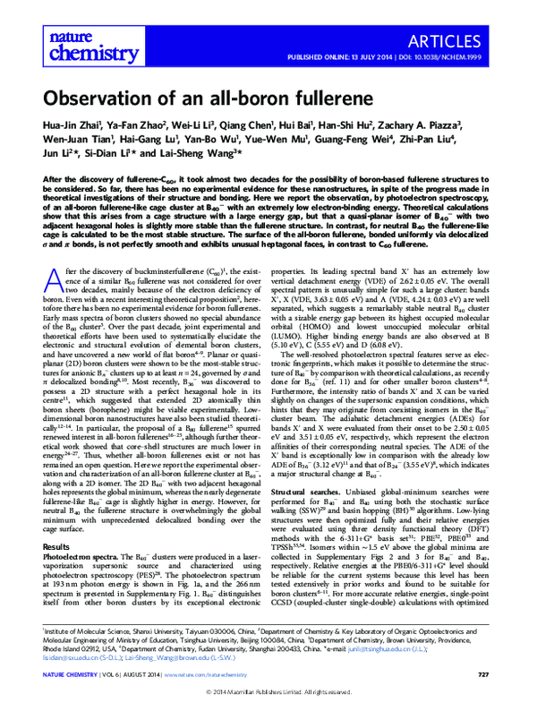 (PDF) Observation of an all-boron fullerene