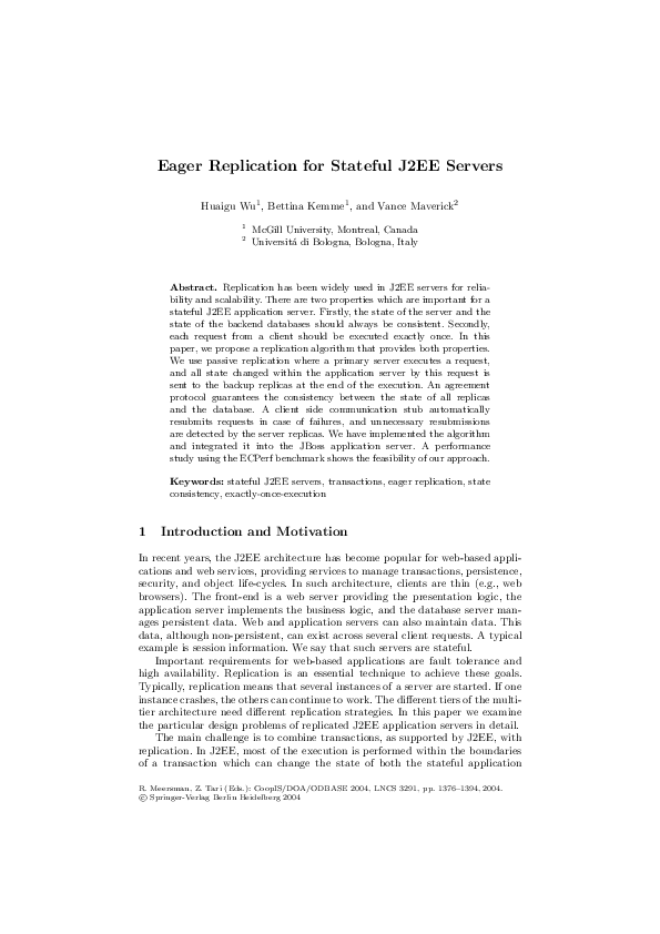 (PDF) Eager Replication for Stateful J2EE Servers