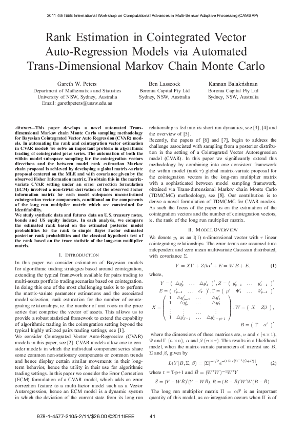 Pdf Rank Estimation In Cointegrated Vector Auto Regression Models Via Automated Trans