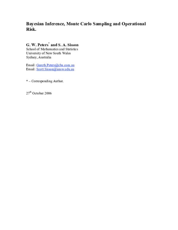 Pdf Bayesian Inference Monte Carlo Sampling And Operational Risk