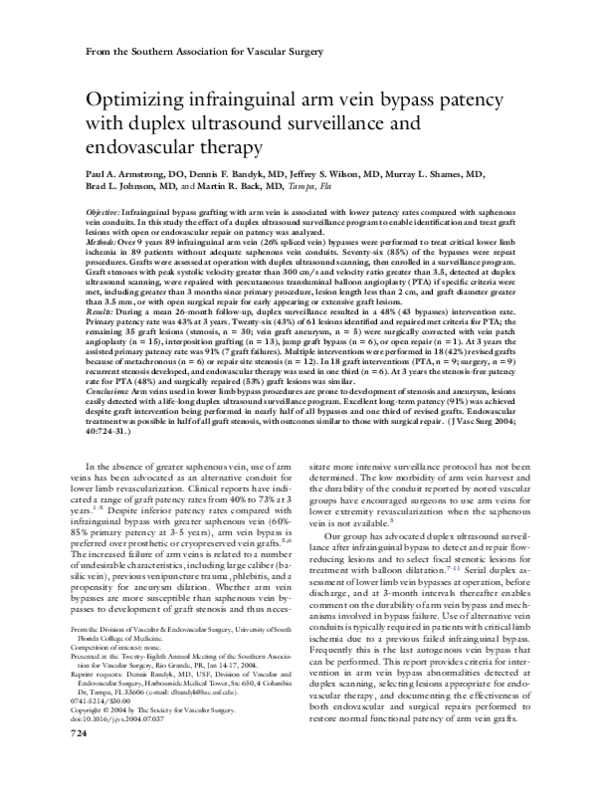 (PDF) Optimizing infrainguinal arm vein bypass patency with duplex ...