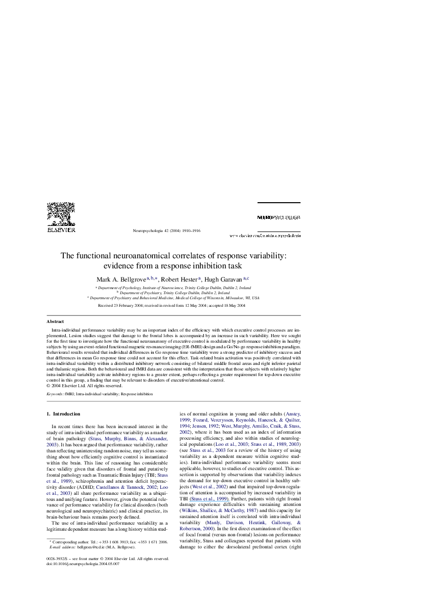 (PDF) The functional neuroanatomical correlates of response variability ...