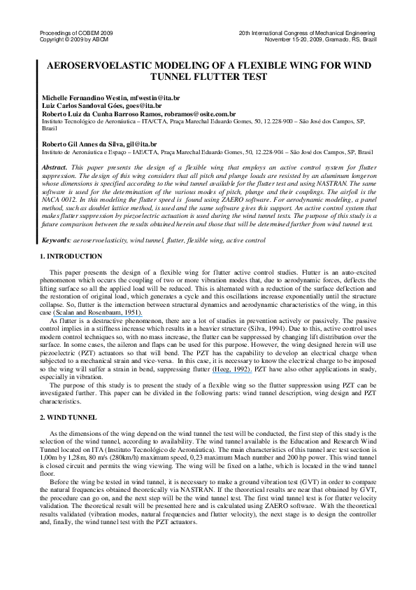 (PDF) AEROSERVOELASTIC MODELING OF A FLEXIBLE WING FOR WIND TUNNEL ...
