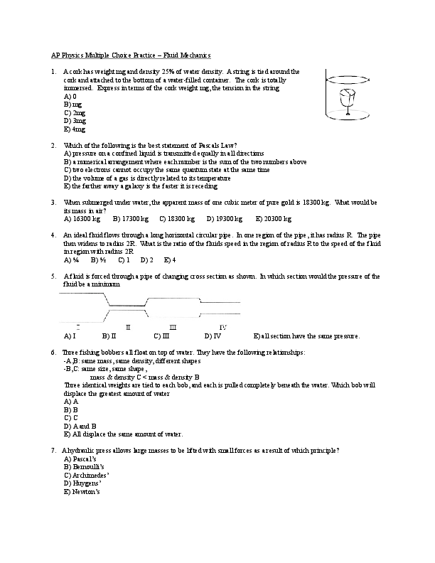 (DOC) AP Physics Multiple Choice Practice – Fluid Mechanics