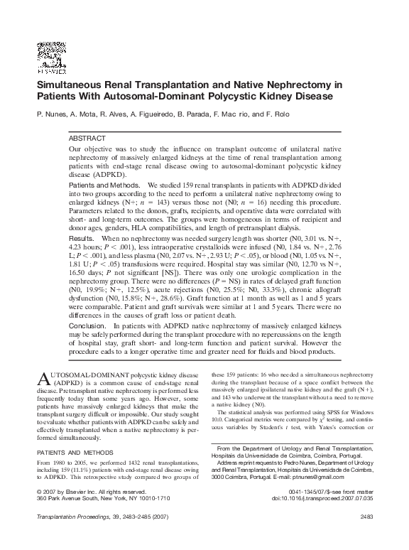 (PDF) Native nephrectomy in transplant patients with autosomal dominant ...