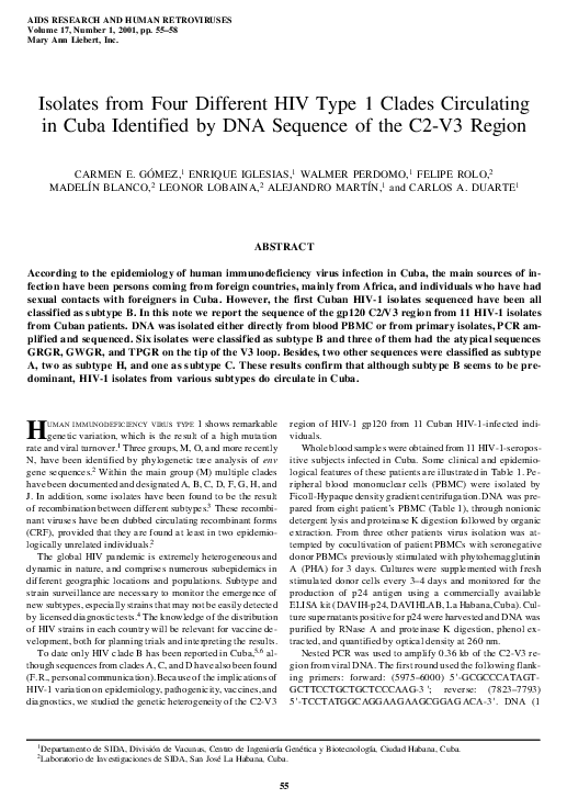 (PDF) Isolates from Four Different HIV Type 1 Clades Circulating in ...