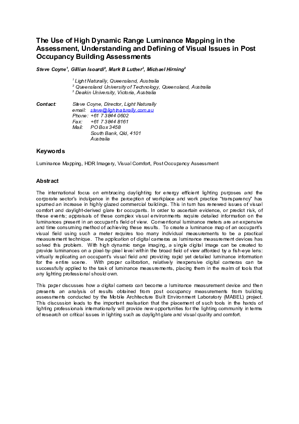 (PDF) The use of high dynamic range luminance mapping in the assessment ...