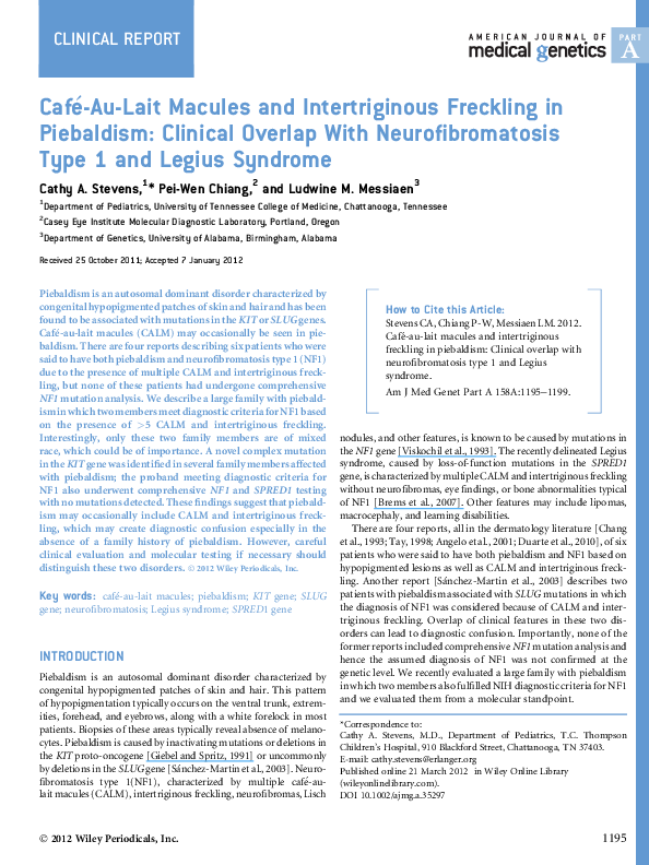 (PDF) Café-au-lait macules and intertriginous freckling in piebaldism ...