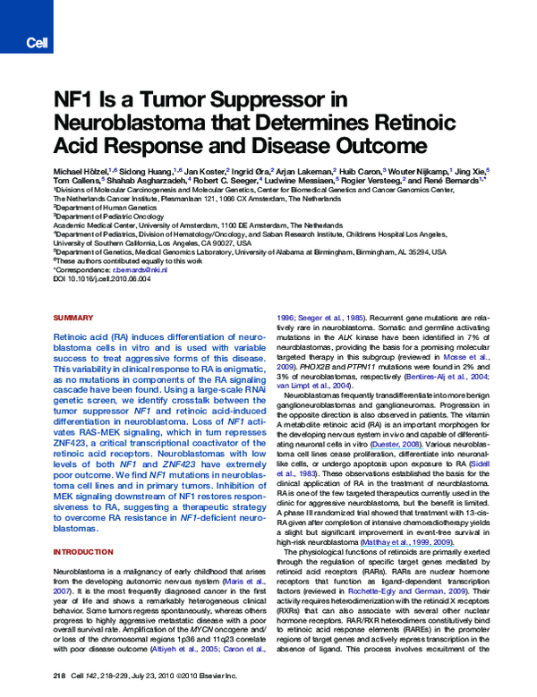 (PDF) NF1 Is a Tumor Suppressor in Neuroblastoma that Determines ...