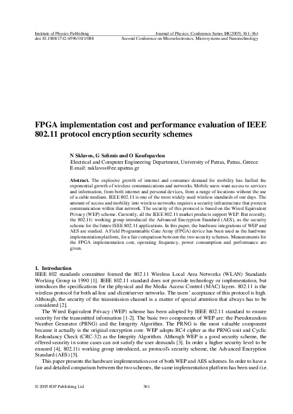 (PDF) FPGA implementation cost and performance evaluation of IEEE 802.11 protocol encryption ...