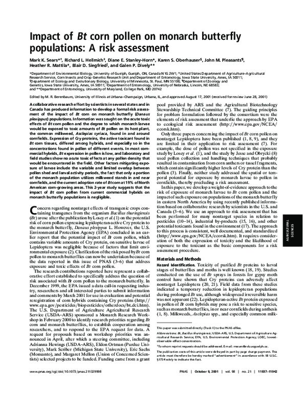 (PDF) Impact of Bt corn pollen on monarch butterfly populations: A risk ...