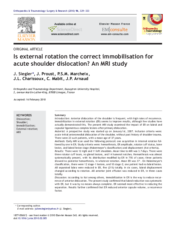 (PDF) Is external rotation the correct immobilisation for acute ...