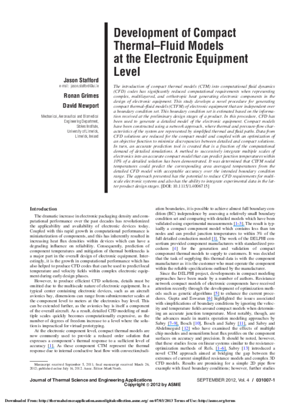 Pdf Development Of Compact Thermal Fluid Models At The Electronic Equipment Level