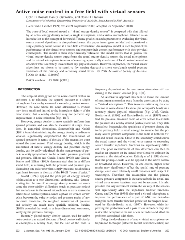 (PDF) Active noise control in a free field with virtual sensors