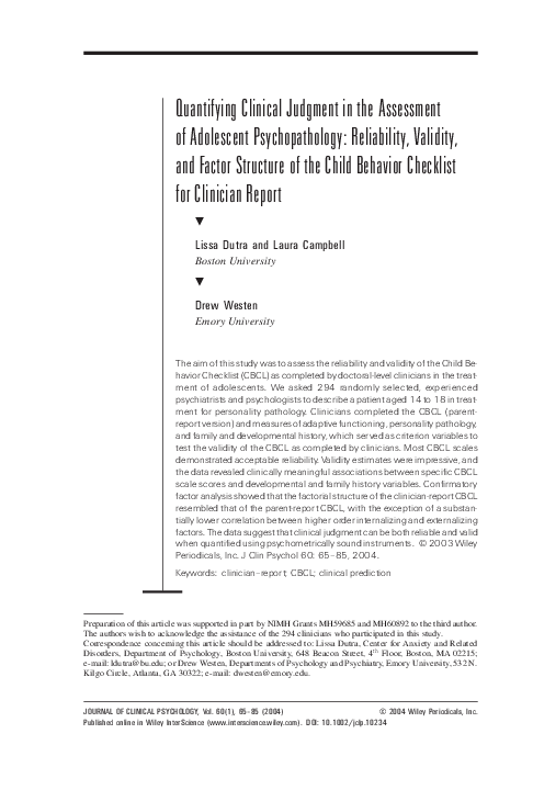 (PDF) Quantifying clinical judgment in the assessment of adolescent ...