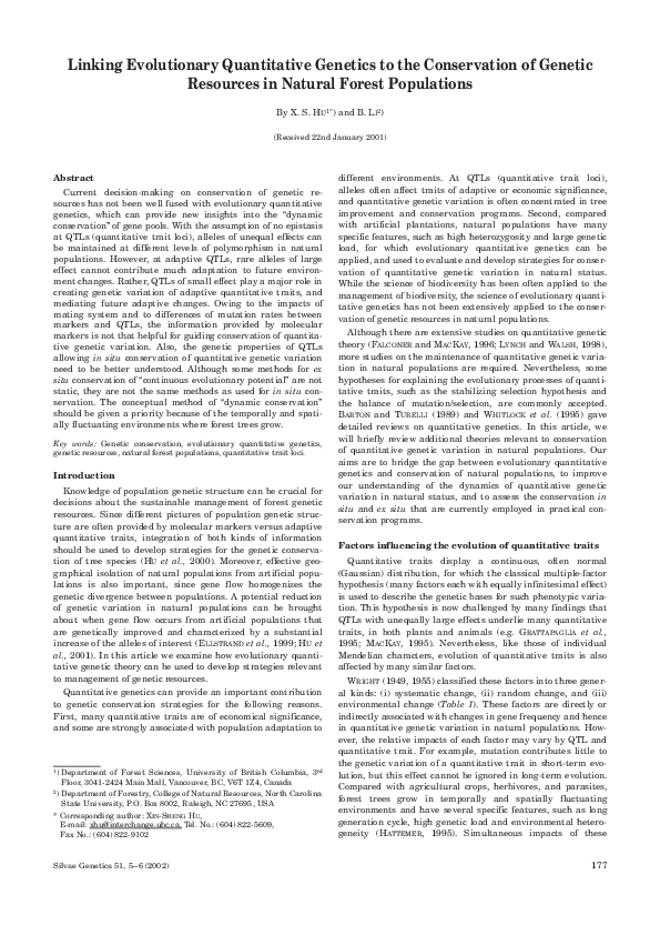 (PDF) Linking evolutionary quantitative genetics to the conservation of genetic resources in ...