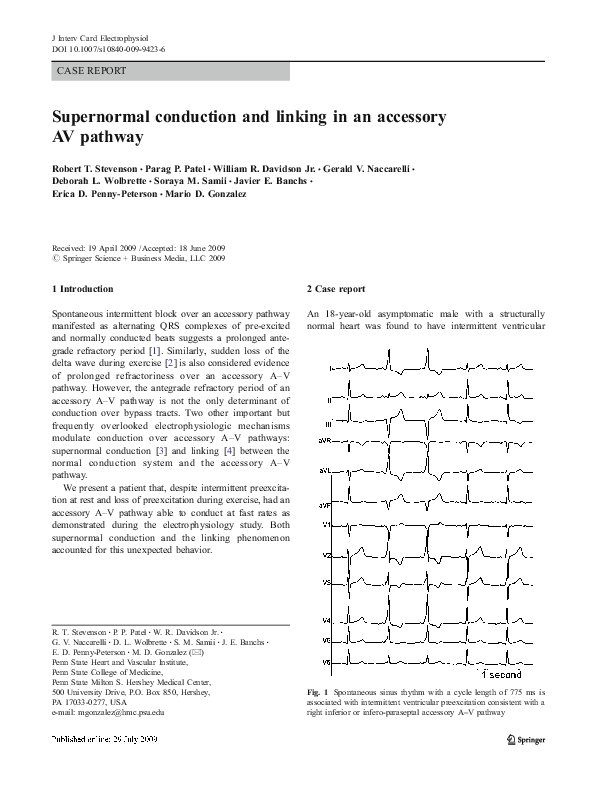 (PDF) Supernormal conduction and linking in an accessory AV pathway