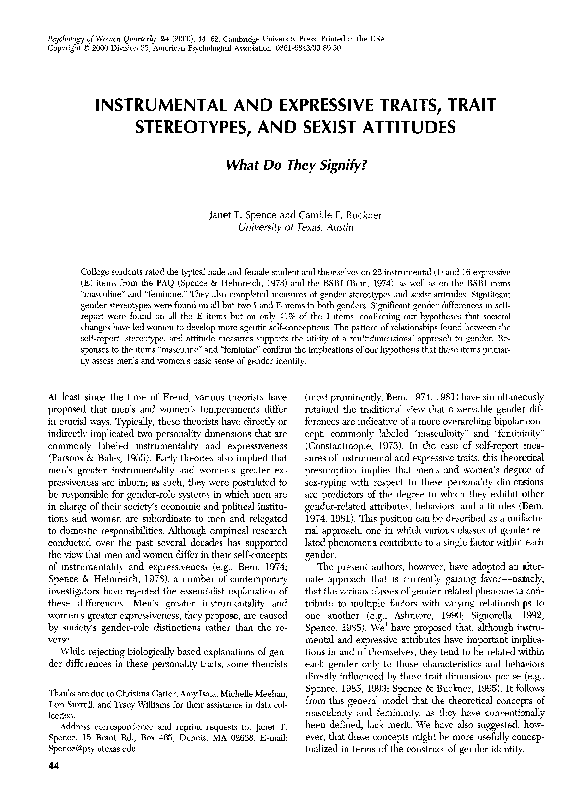 (PDF) INSTRUMENTAL AND EXPRESSIVE TRAITS, TRAIT STEREOTYPES, AND SEXIST ...